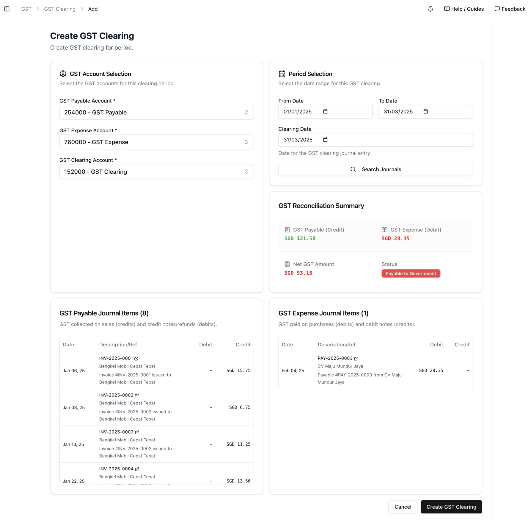 GST Clearing (Singapore) - LeapCount API Reference