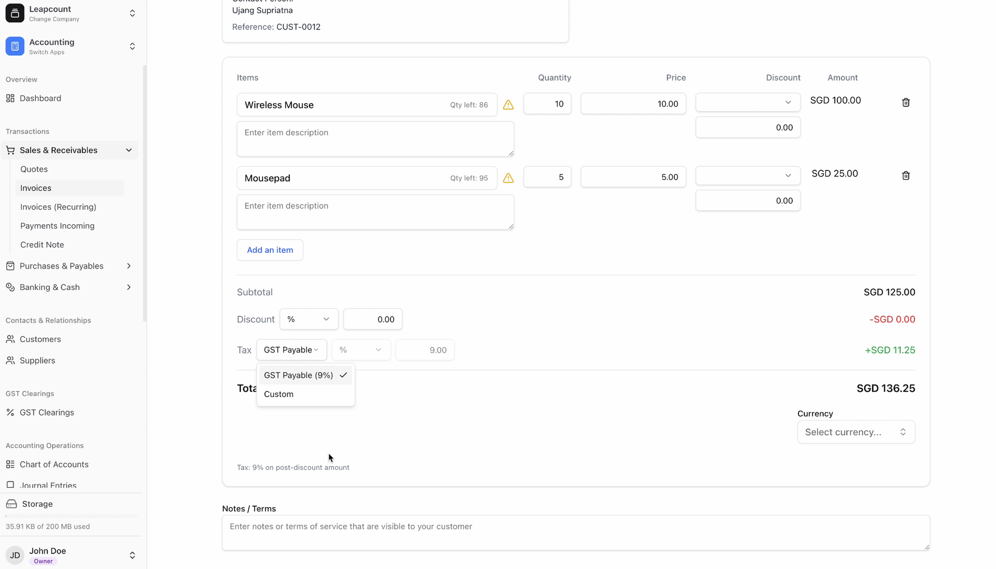 GST Clearing (Singapore) - LeapCount API Reference