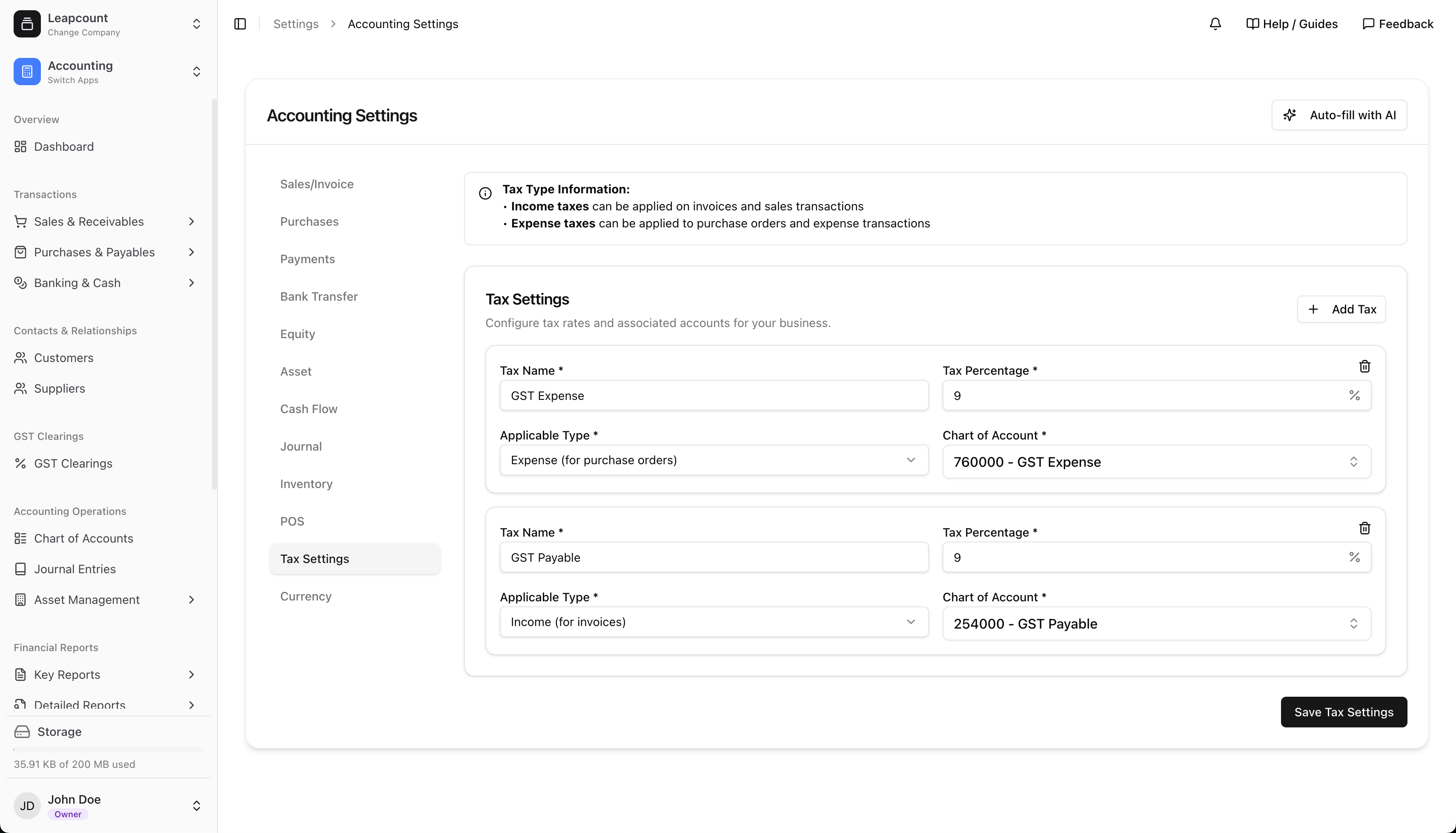 GST Clearing (Singapore) - LeapCount API Reference